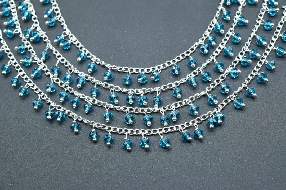 Blue Topaz Dangling Chain,blue Topaz Cluster Rosary,wire Wrapped Beaded ...