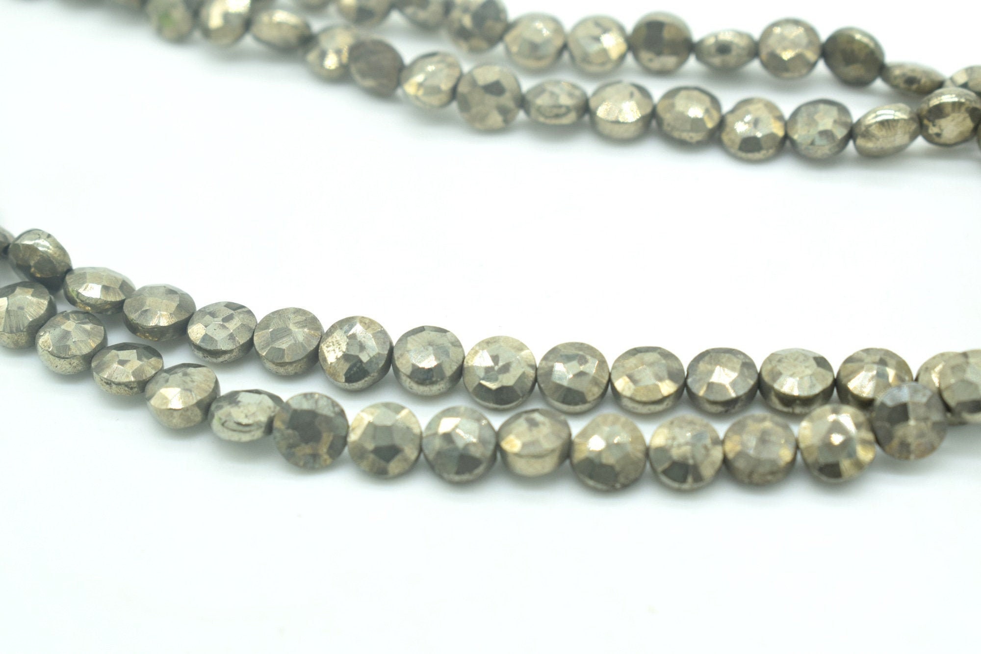 Pyrite Faceted Coin Beads,6mm Round Faceted Briolette,6mm Coin Beads,13 ...