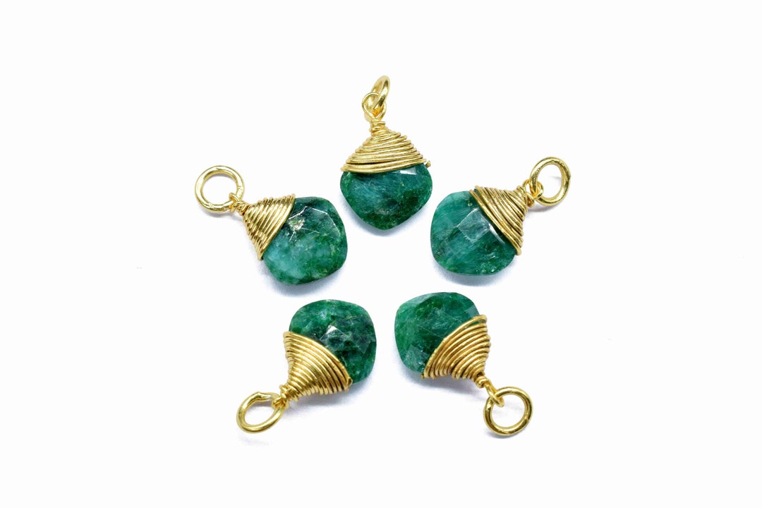 Emerald Wire Wrapped 8mm Cushion Connectors,green Gemstone Briolettes ...