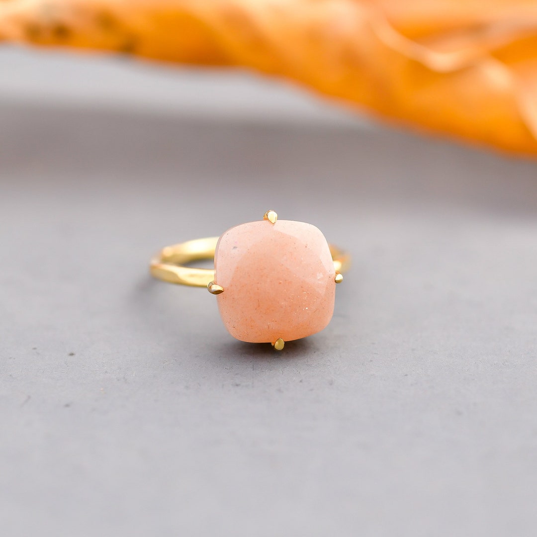 Peach Moonstone Ring,prong Setting Ring,bridal Ring,peach Stone Ring ...