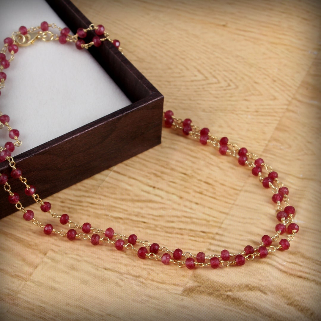 Ruby Rosary Necklace,ruby Red Beaded Necklace,red Rosary Chain,dainty ...
