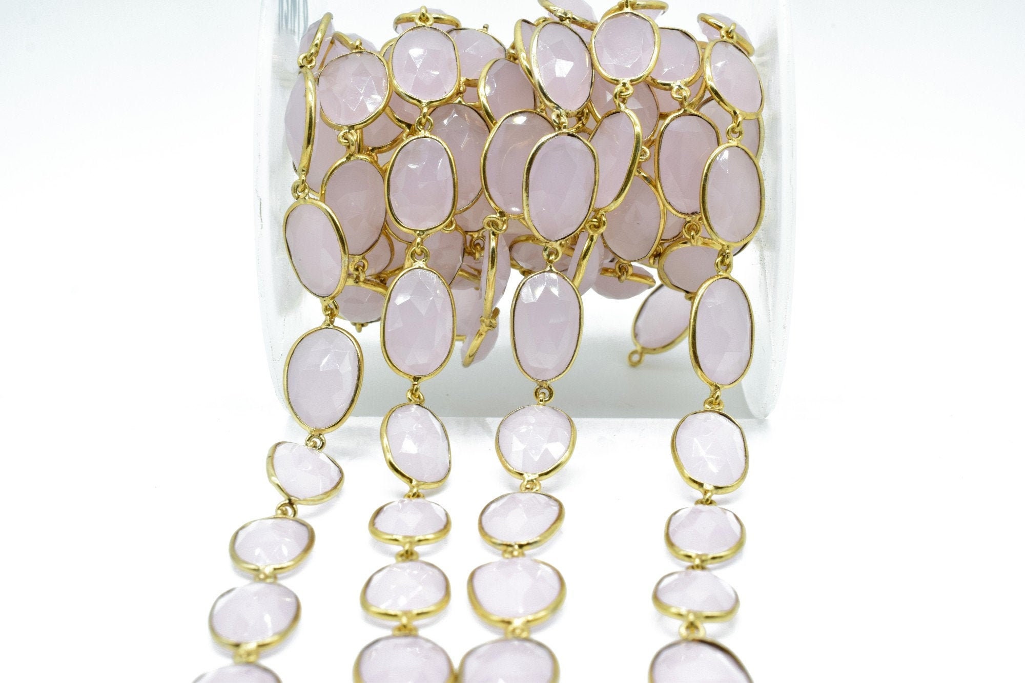 Rose Quartz Gold Plated Bezel Connector Chainrose Quartz | Etsy