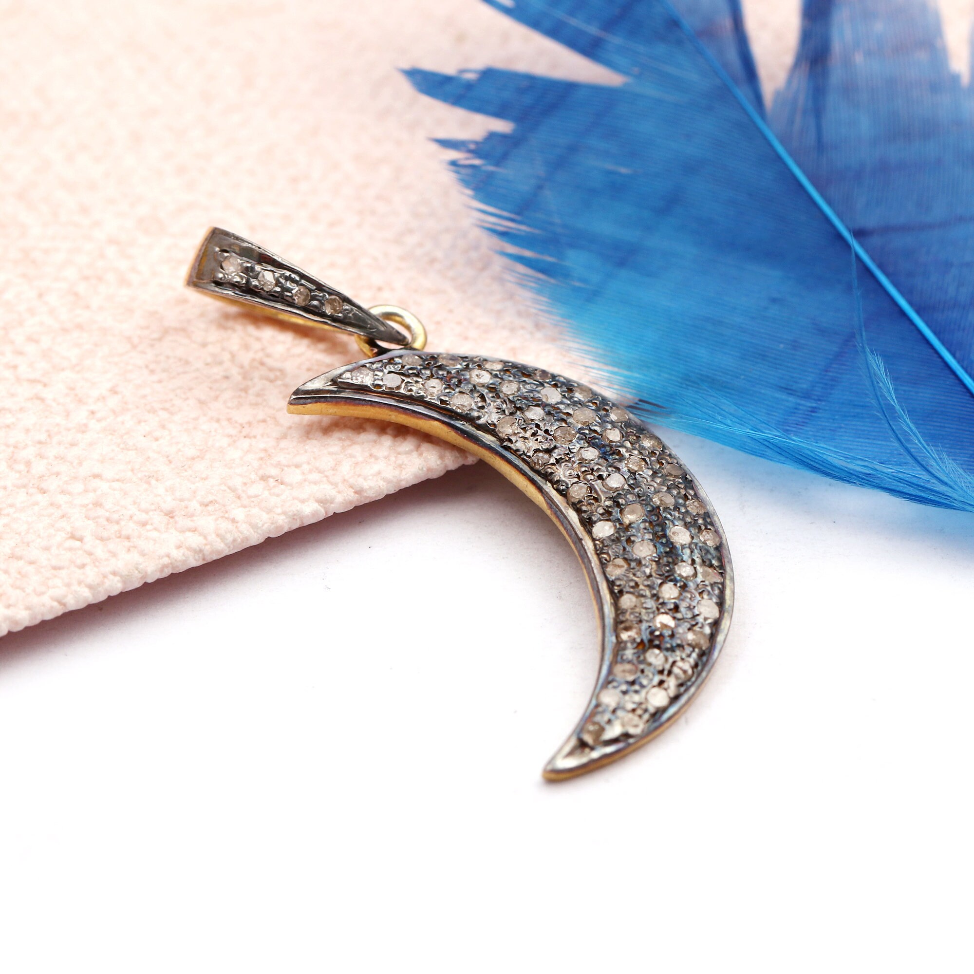 Moon Shaped Diamond Pendant Necklace 925 Sterling Silver Pave - Etsy