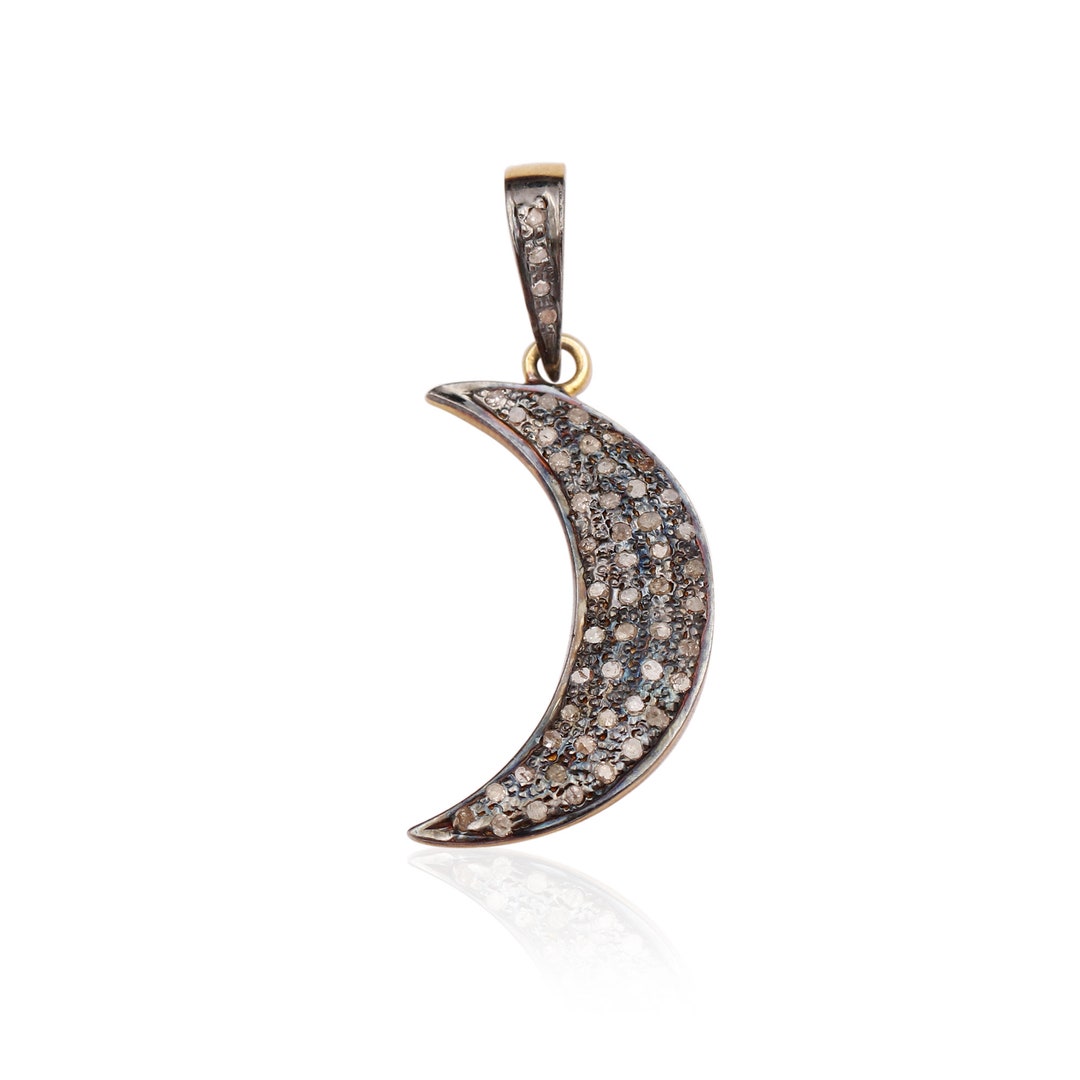 Moon Shaped Diamond Pendant Necklace 925 Sterling Silver Pave Diamond ...