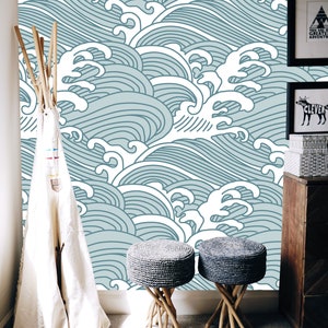 Traditional Chinese Wave Wall Mural , Removable Wallpaper, Self ...