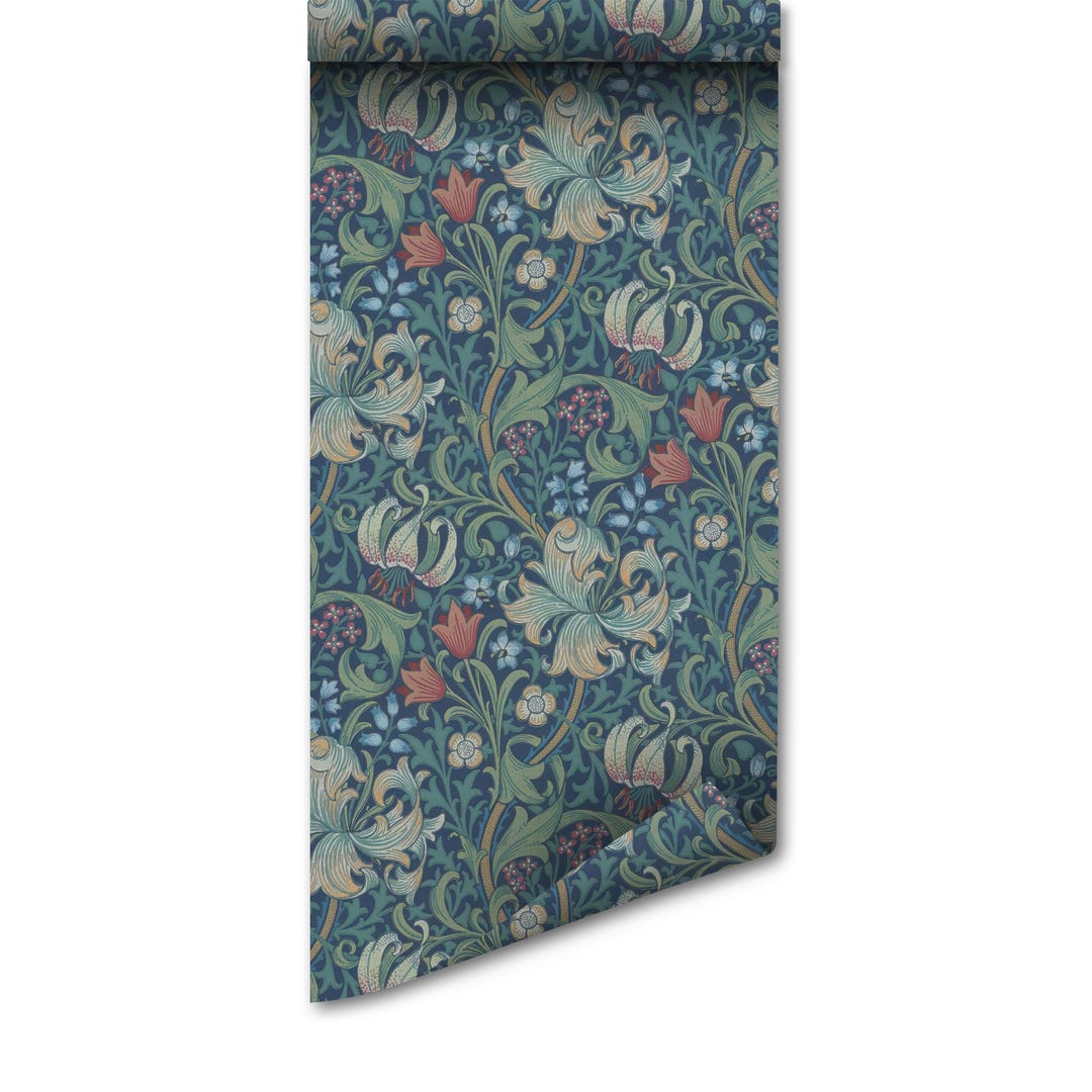 William Morris Golden Lily Pattern - Peel and Stick Wallpaper ...