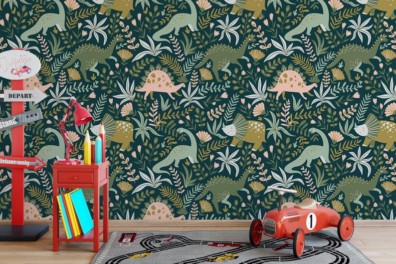 Kids Dinosaur Wallpaper, Peel and Stick, Removable (easy to Apply ...