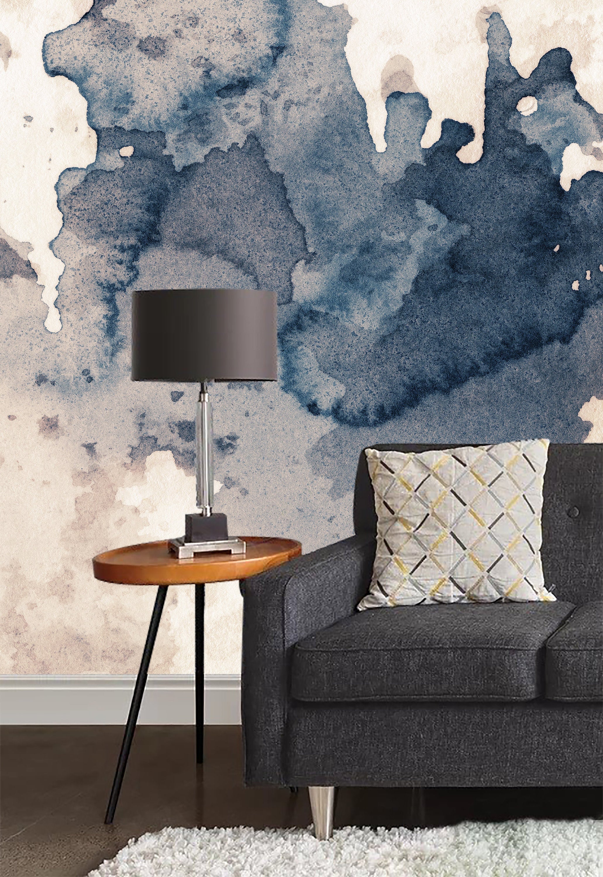 Ink Splatter Navy Wall Mural | Self-adhesive Removable Wallpaper ...