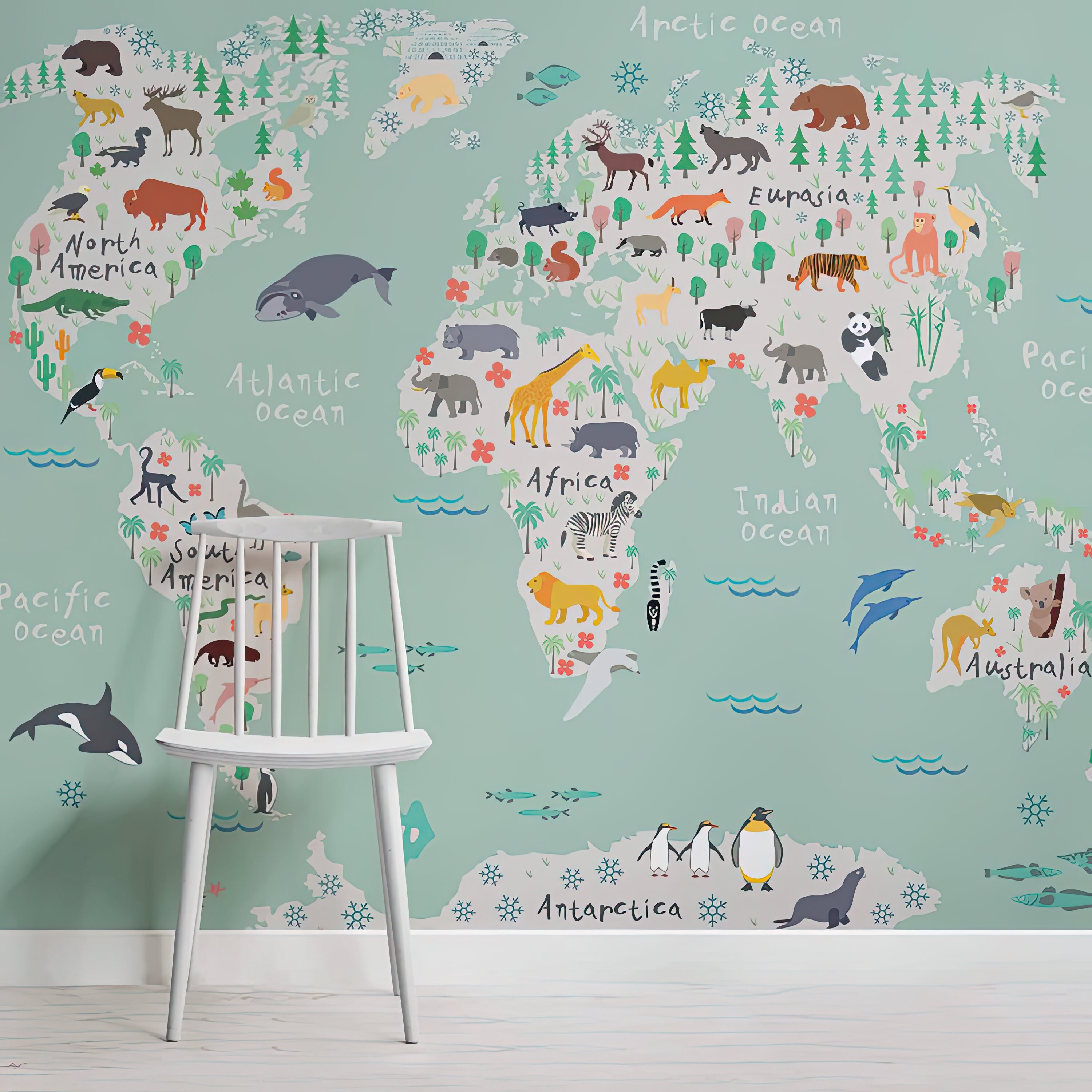 Giant Safari Kids Safari Map Wallpaper Mural Living Room | Etsy