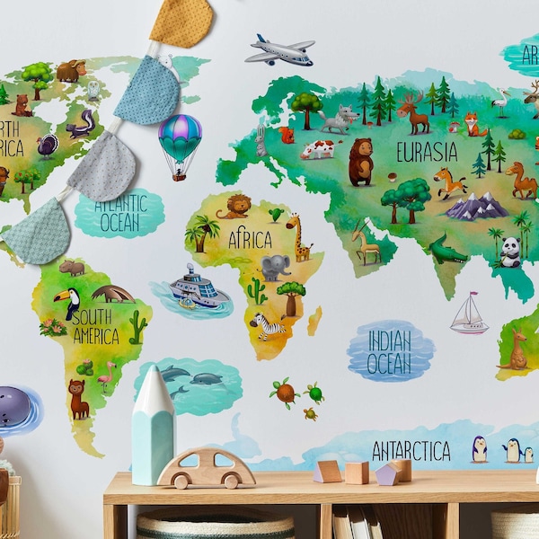 World Map Wall Decal - Etsy Canada