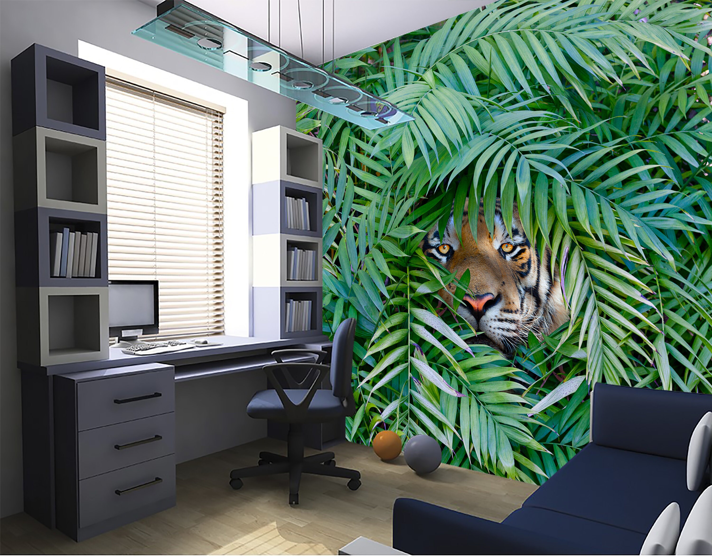 Tiger Hide and Seek, Jungle Wallpaper, Tropical Leaves, Wild Animals ...