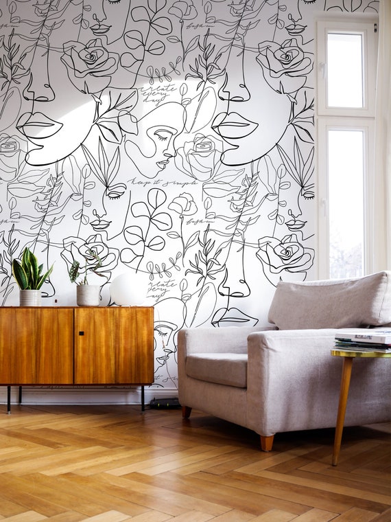 One Line Woman Wall Hanging Peel and Stick Wallpaper | Etsy