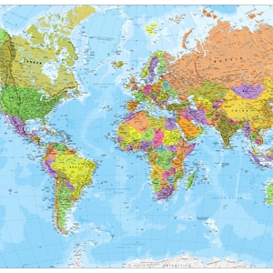 Giant World Map Mural Classic Home Decor, Living Room, Bedroom, World ...