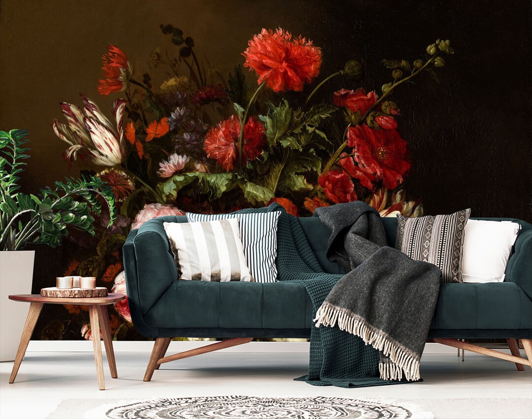 Flower Still Life by Beijeren Wallpaper, Dark Floral Peel and Stick ...