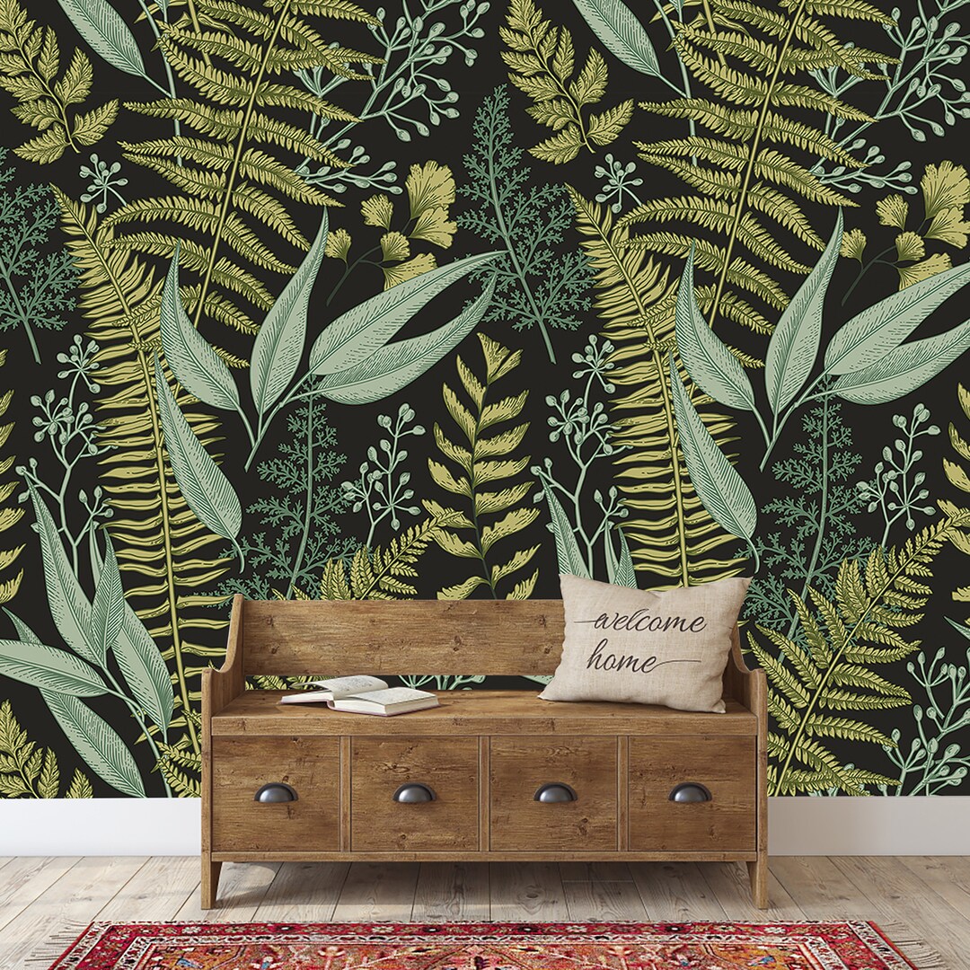Botanical Wallpaper, Ferns Wallpaper, Wall Mural, Green Home, Herbal ...