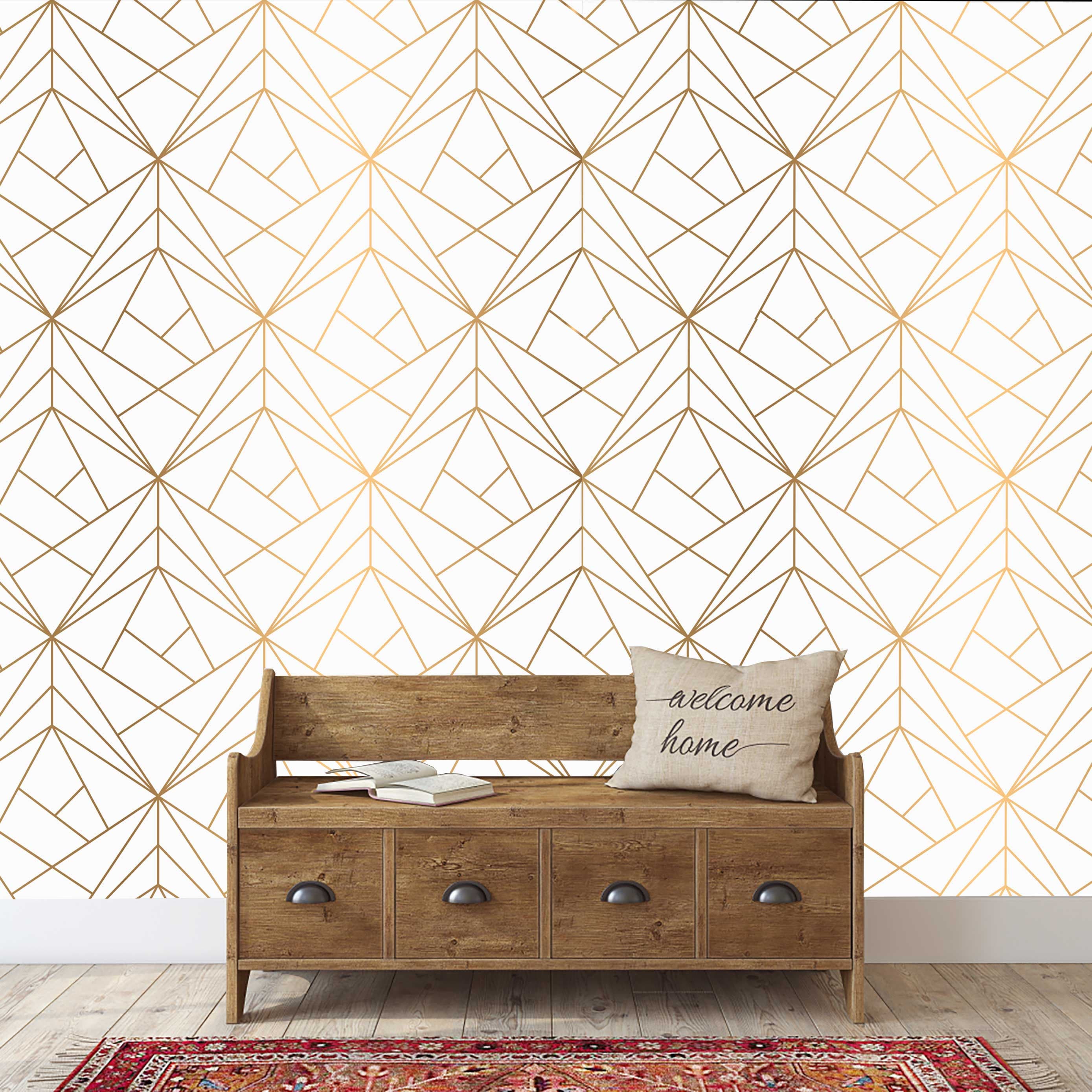 Gold Geometric Triangles Self Adhesive Removable Wallpaper - Etsy
