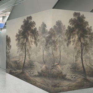 Mid Century Trees Removable Wallpaper, Minimalist Watercolor Peel and ...