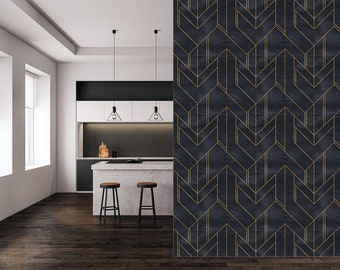Navy Gold Wallpaper - Etsy