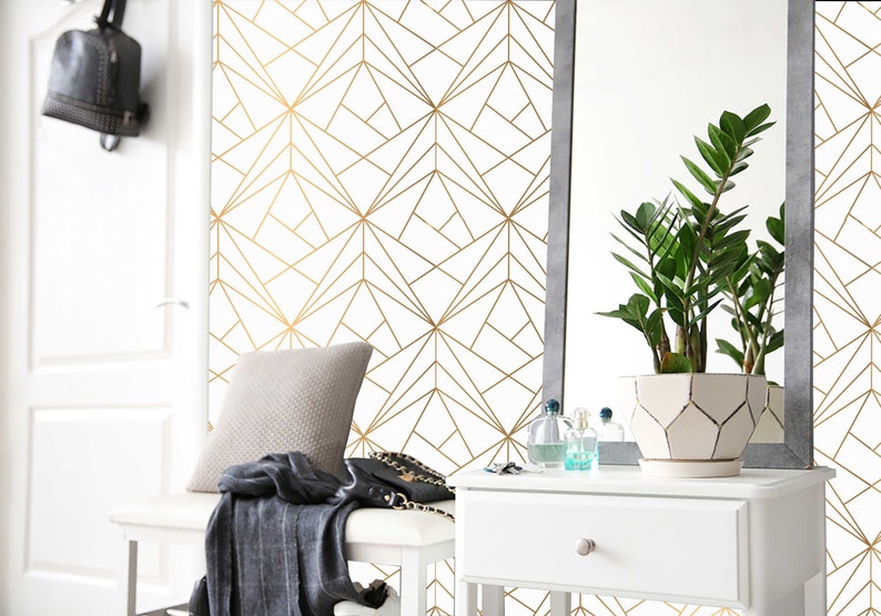 Gold Geometric Triangles Self Adhesive Removable Wallpaper - Etsy