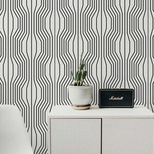 Geometric Lines Removable Wallpaper | Modern Black & White Pattern 159 ...