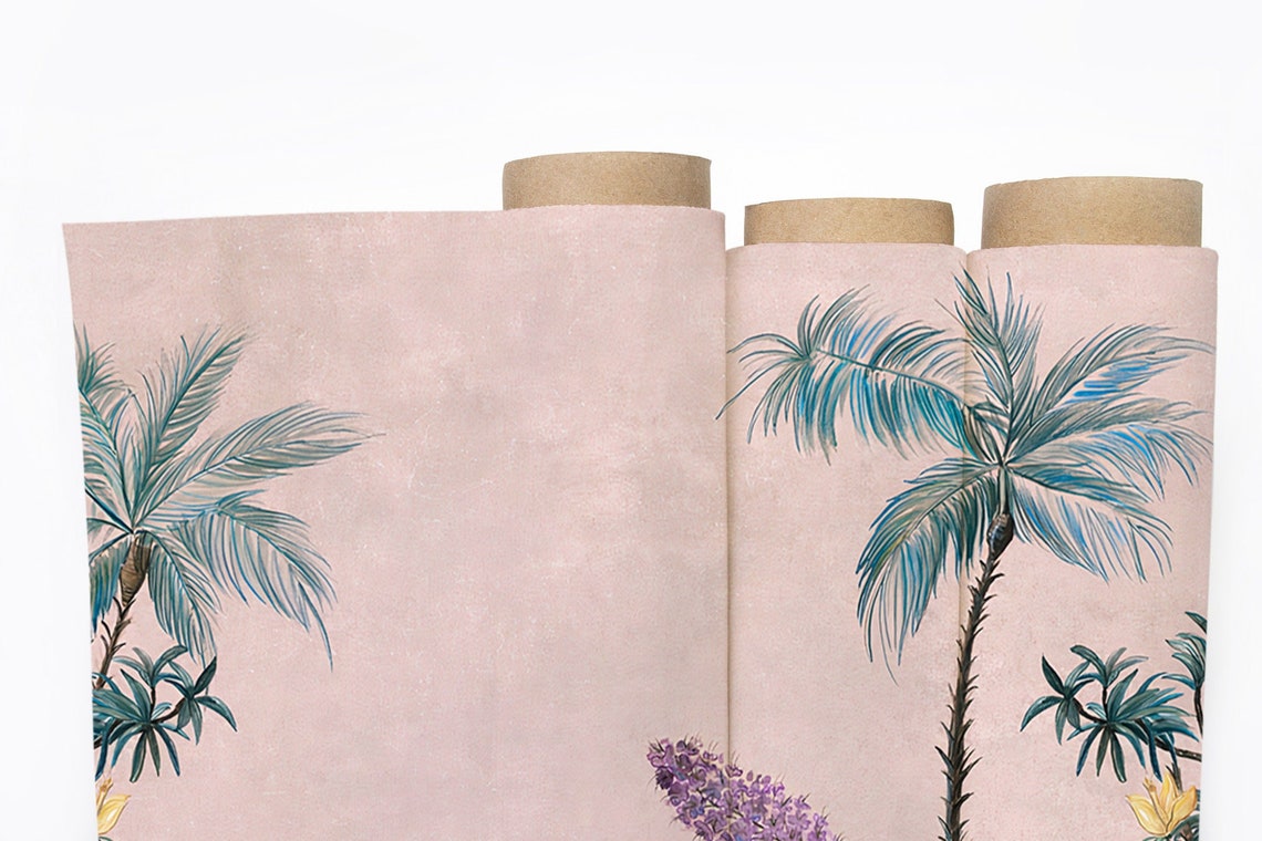 Pink Wallpaper Tropical Wallpaper, Wall Mural, Peel and Stick, Self ...