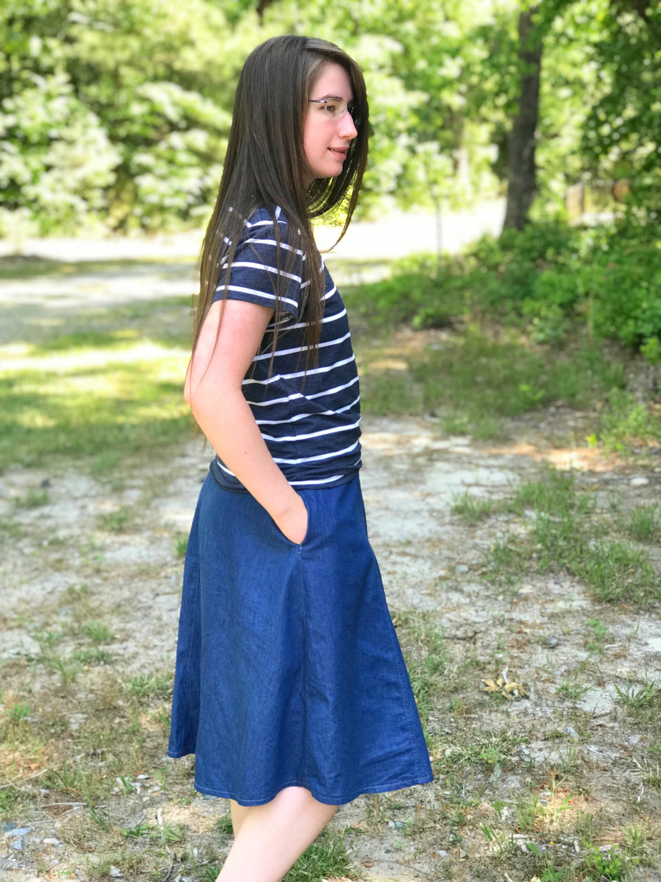 Modest Midi Length Denim Skirt for Women, Custom Aline Denim Skirt Sewn ...