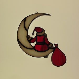 Santa Claus on the Moon Idea for Christmas Gift Original Art Stained ...