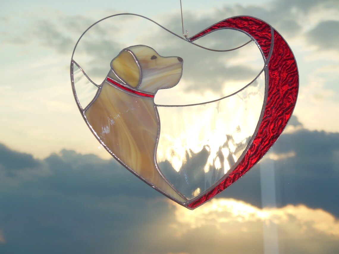 Dog Golden Retriever Labrador in Red Heart . Art Stained Glass | Etsy