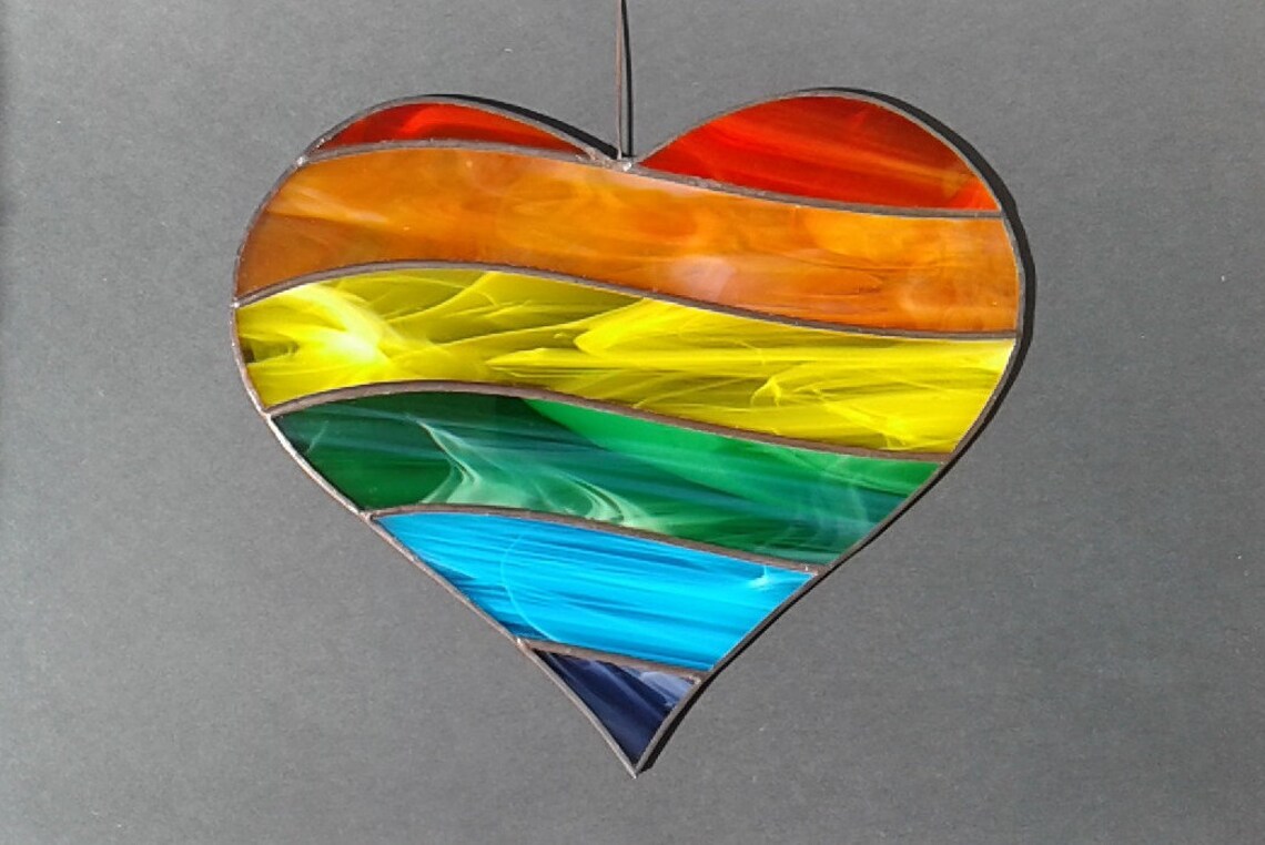 Rainbow Heart . Art Stained Glass Window Hanging Suncatcher - Etsy