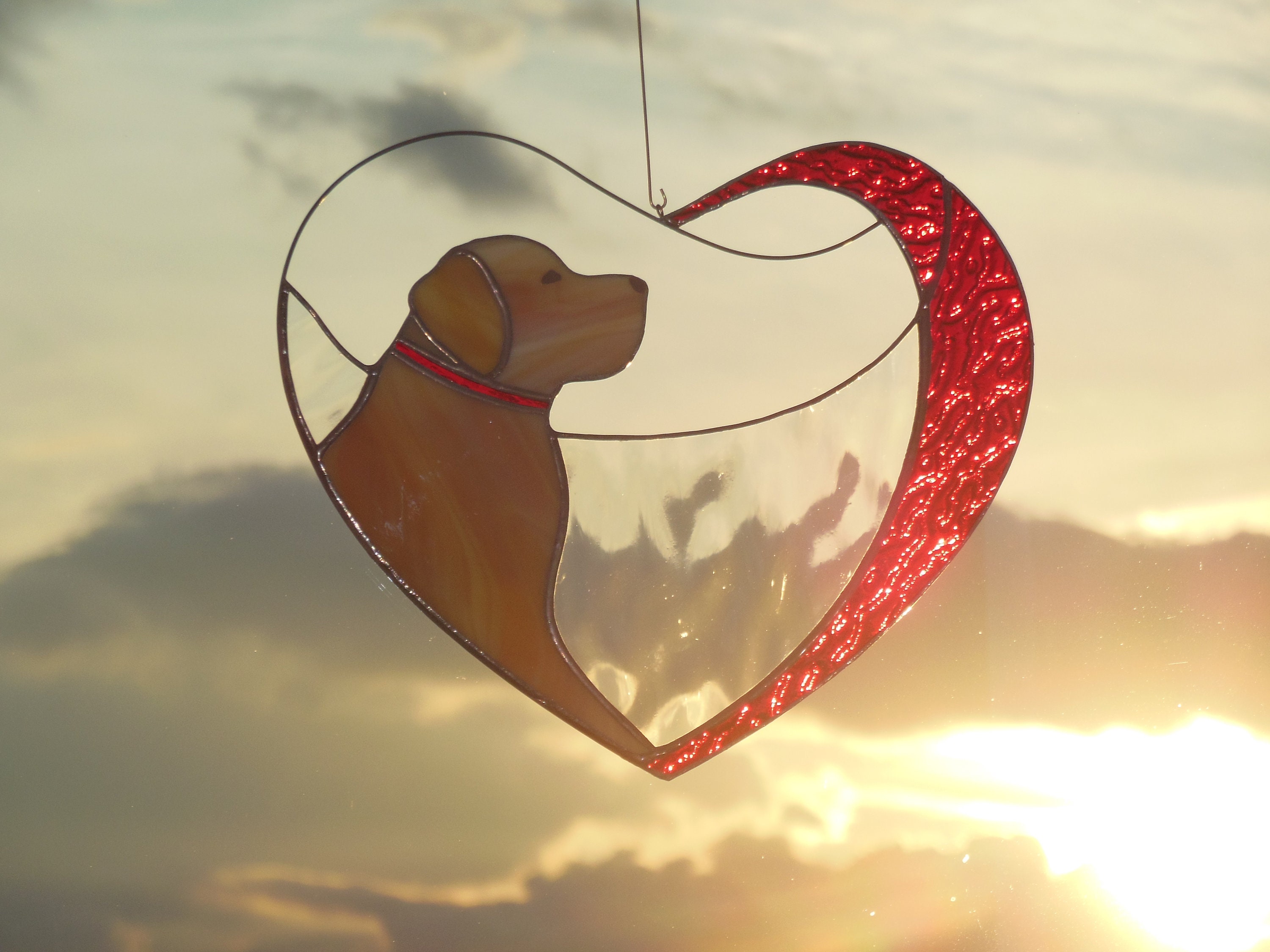 Dog Golden Retriever Labrador in Red Heart . Art Stained Glass | Etsy