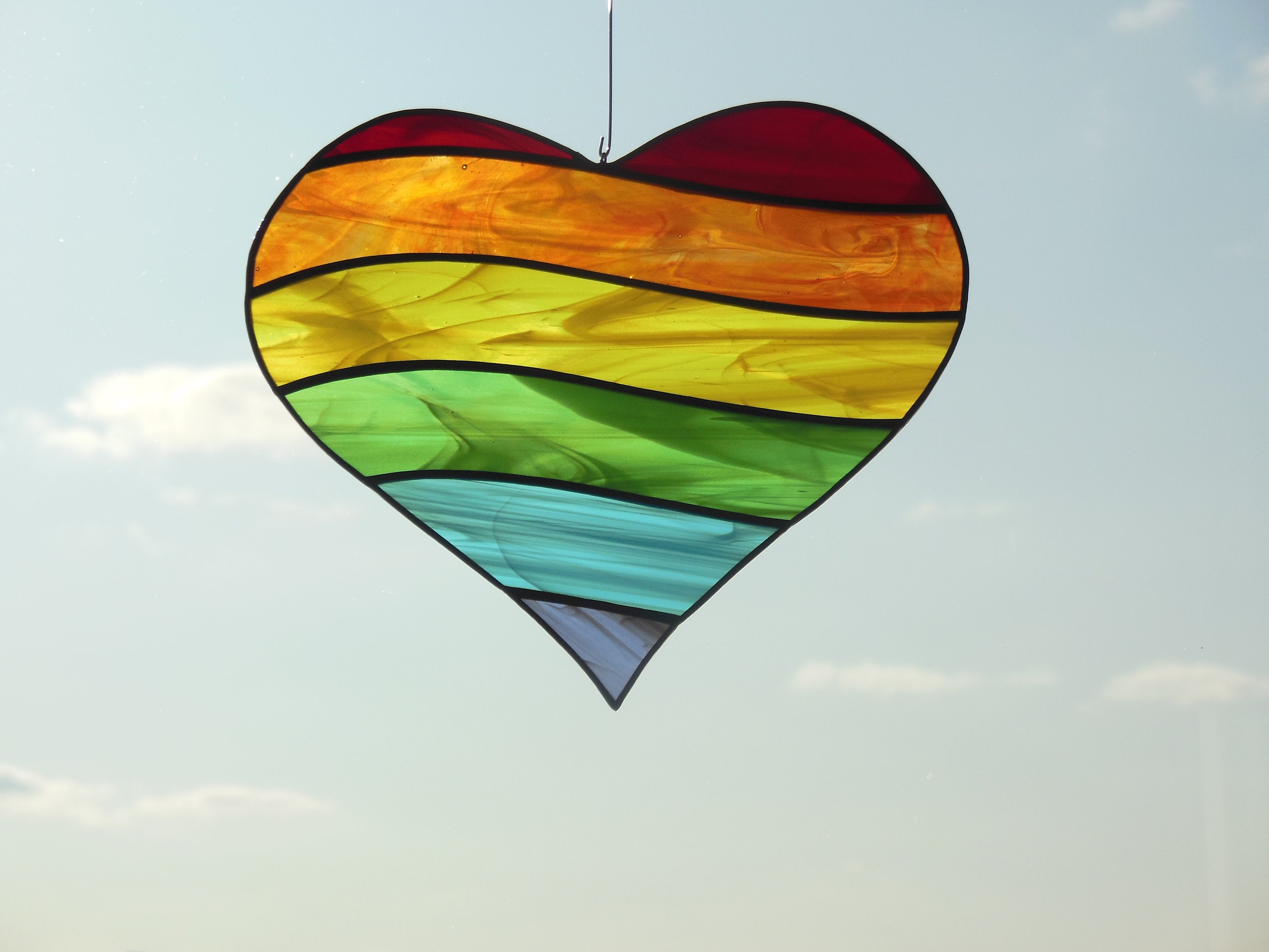 Rainbow Heart . Art Stained Glass Window Hanging Suncatcher - Etsy