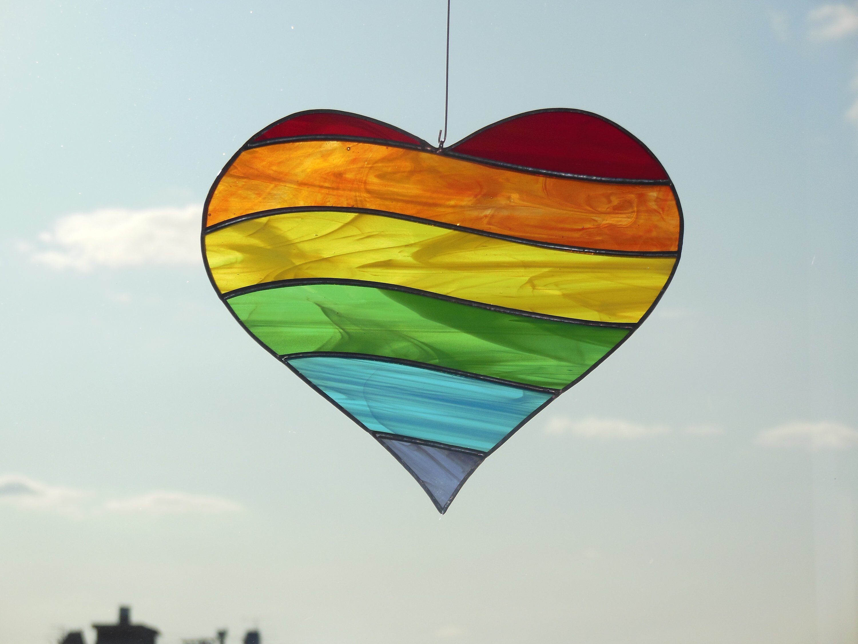 Rainbow Heart . Art Stained Glass Window Hanging Suncatcher - Etsy