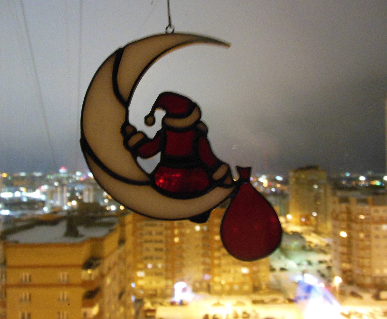 Santa Claus on the Moon Idea for Christmas Gift Original Art Stained ...