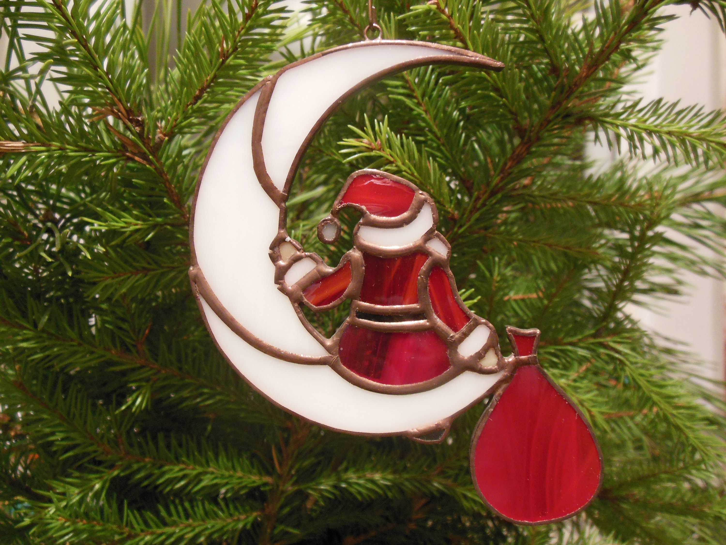 Santa Claus on the Moon Idea for Christmas Gift Original Art Stained ...