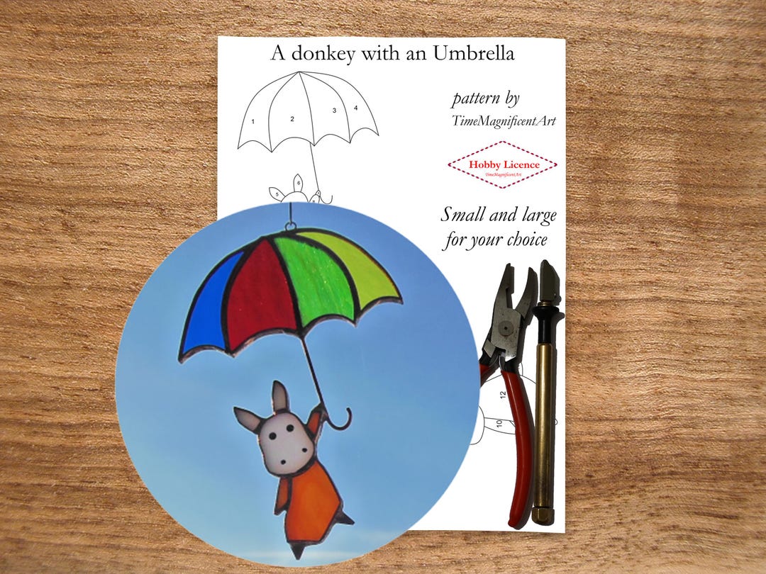 Stained Glass Suncatcher Pattern: Donkey With Umbrella (digital PDF) - Etsy