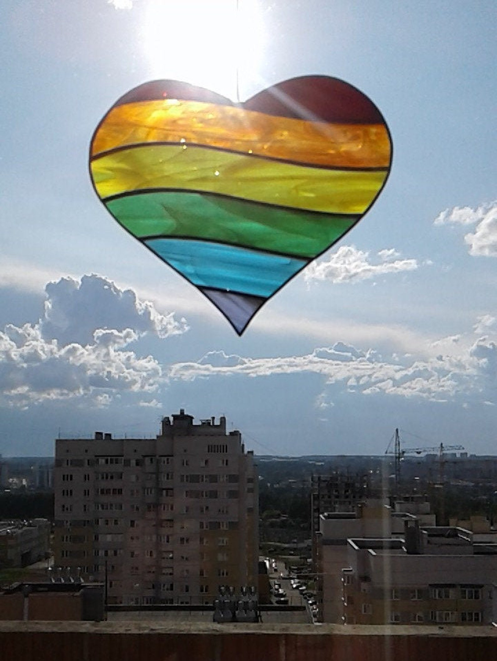 Rainbow Heart . Art Stained Glass Window Hanging Suncatcher | Etsy