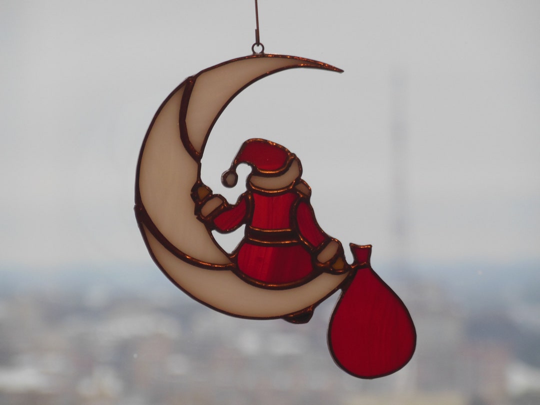 Santa Claus on the Moon Idea for Christmas Gift Original Art Stained ...