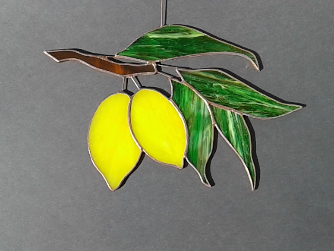 Yellow Lemons on Branch With Green Foliage . Art Stained Glass Window ...