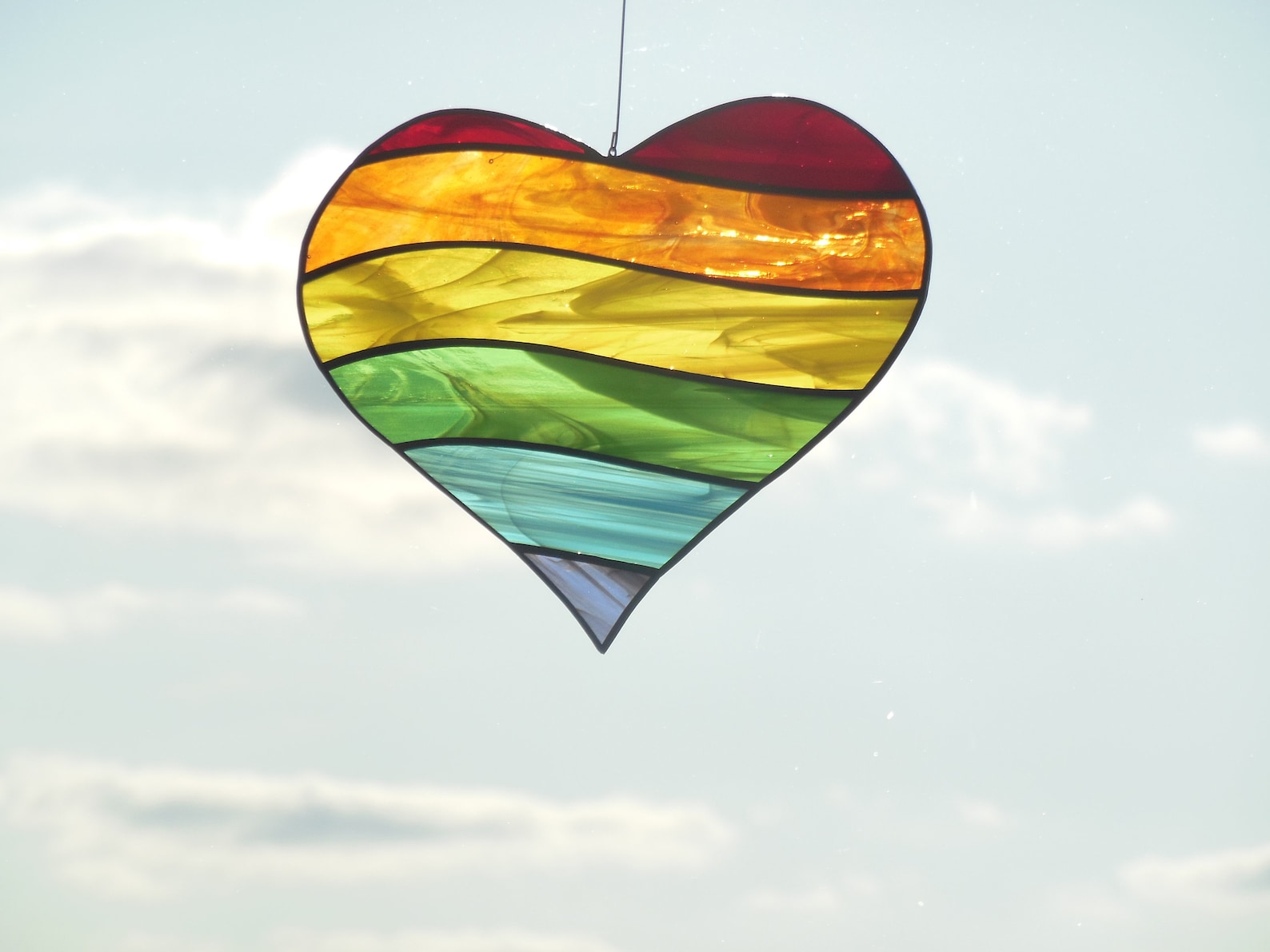 Rainbow Heart . Art Stained Glass Window Hanging Suncatcher | Etsy