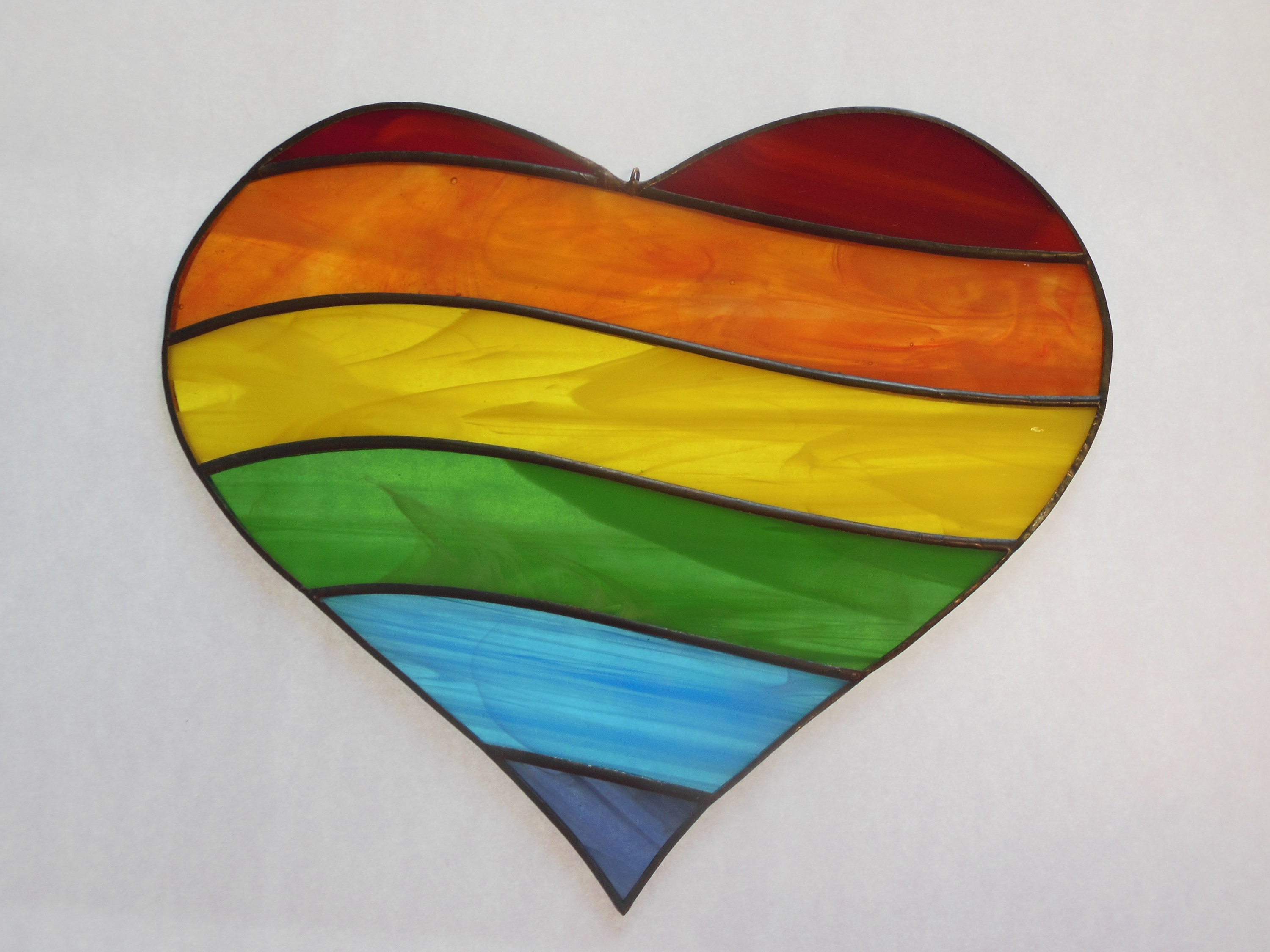 Rainbow Heart . Art Stained Glass Window Hanging Suncatcher | Etsy