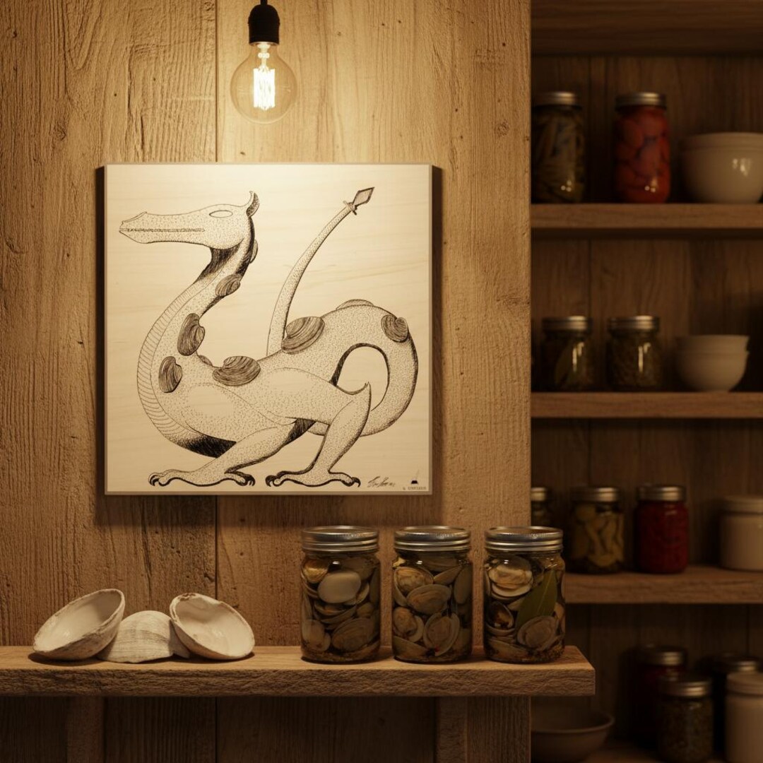 CLAM DRAGON - 20 X 20 Cm Wood Print - Etsy Australia