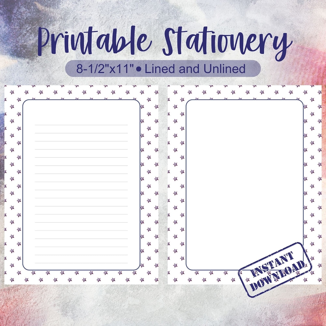 Red, White, and Blue Printable Paper, Patriotic Stars Stationery, Blank ...