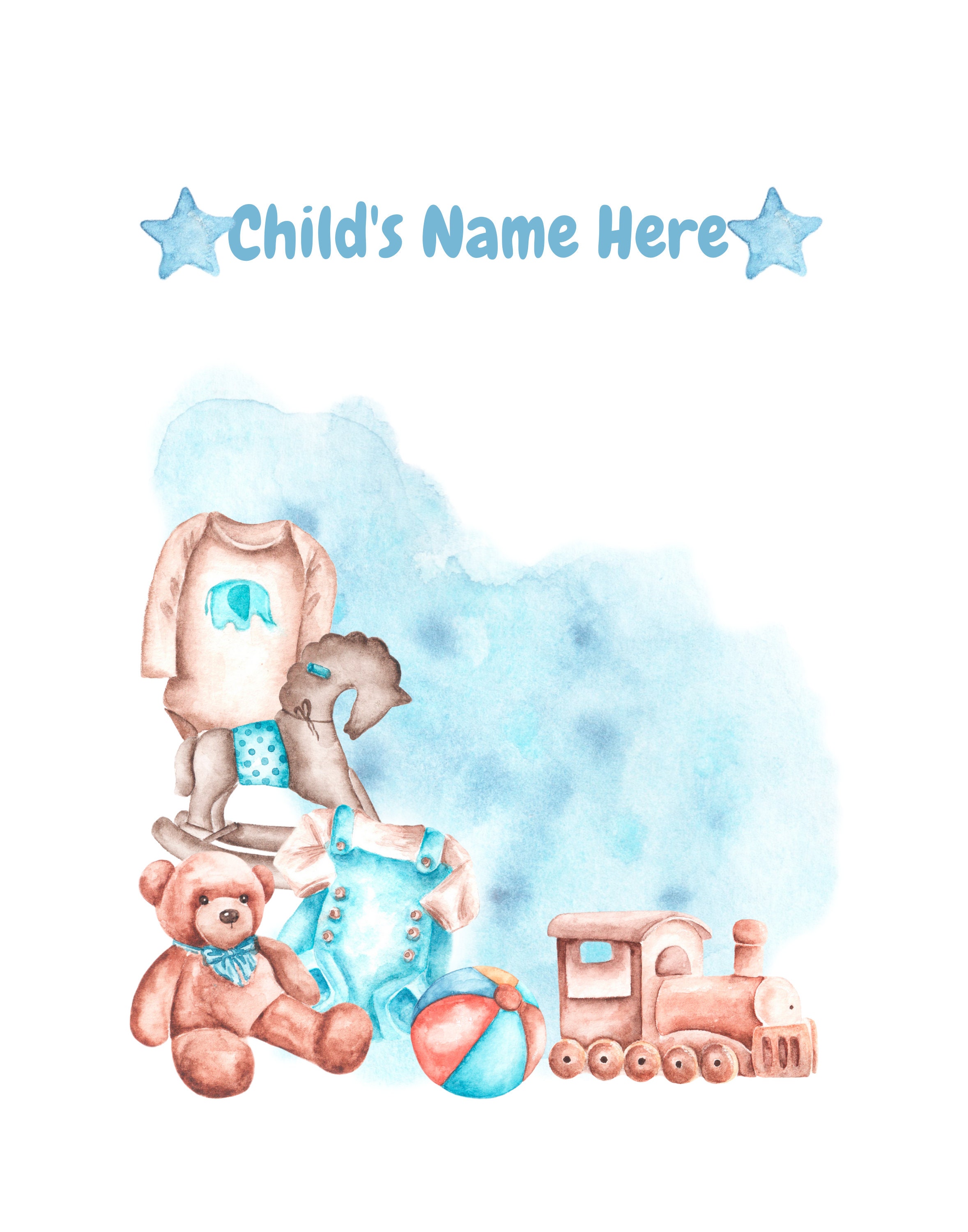 Personalized Baby Boy Nursery Wall Art Printable Digital Art Print Blue ...