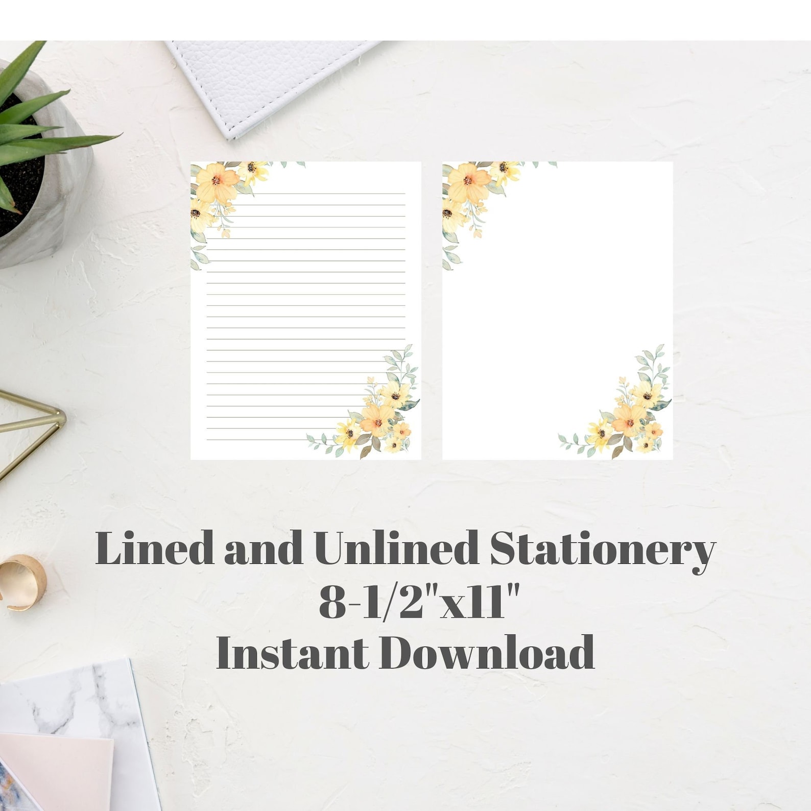 Yellow Flowers Printable Stationery, Floral Stationary, Wedding ...