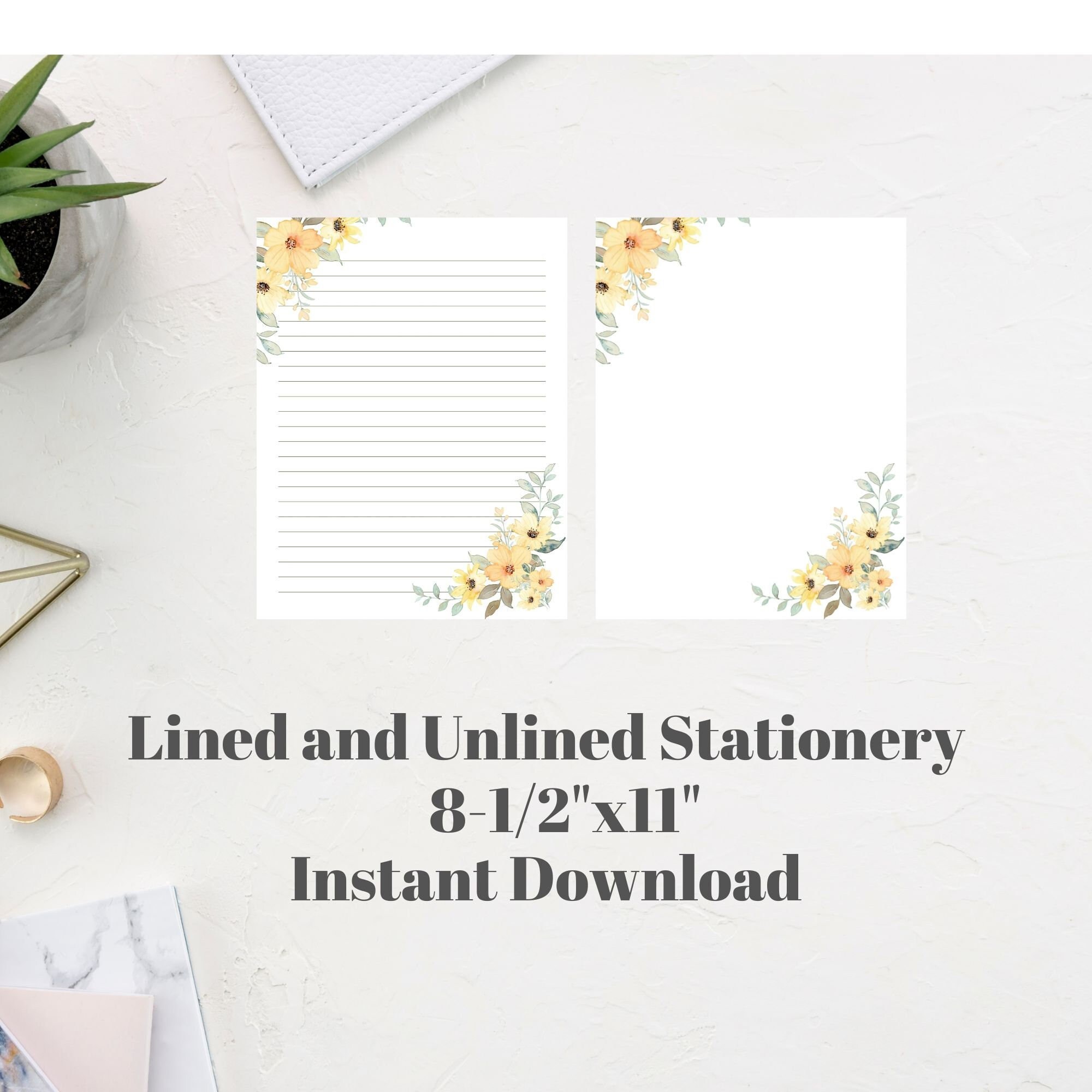 Yellow Flowers Printable Stationery, Floral Stationary, Wedding ...