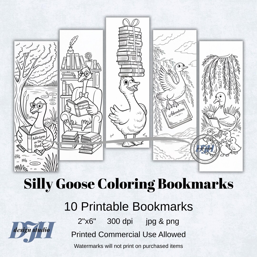 Printable Silly Goose Coloring Bookmarks, 10 PNG and JPG, Sublimation ...