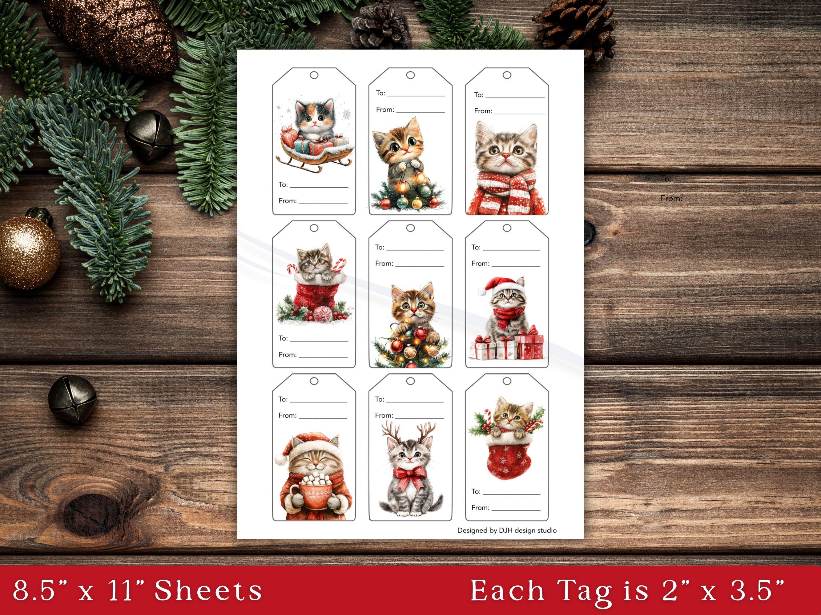 Christmas Cat Gift Tags, Printable Xmas Kitty Design (digital Download ...