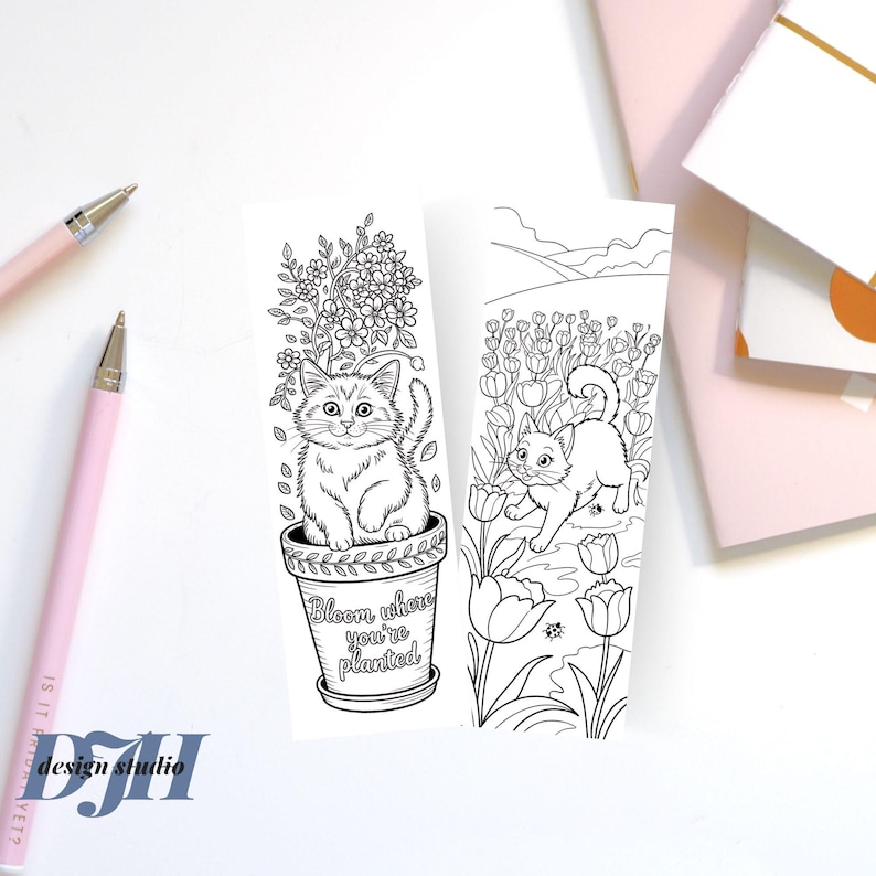 Printable Cat Coloring Bookmarks, Set of 15 PNG and JPG, Sublimation ...