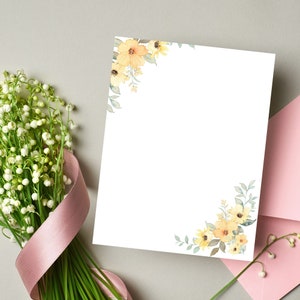 Yellow Flowers Printable Stationery, Floral Stationary, Wedding ...