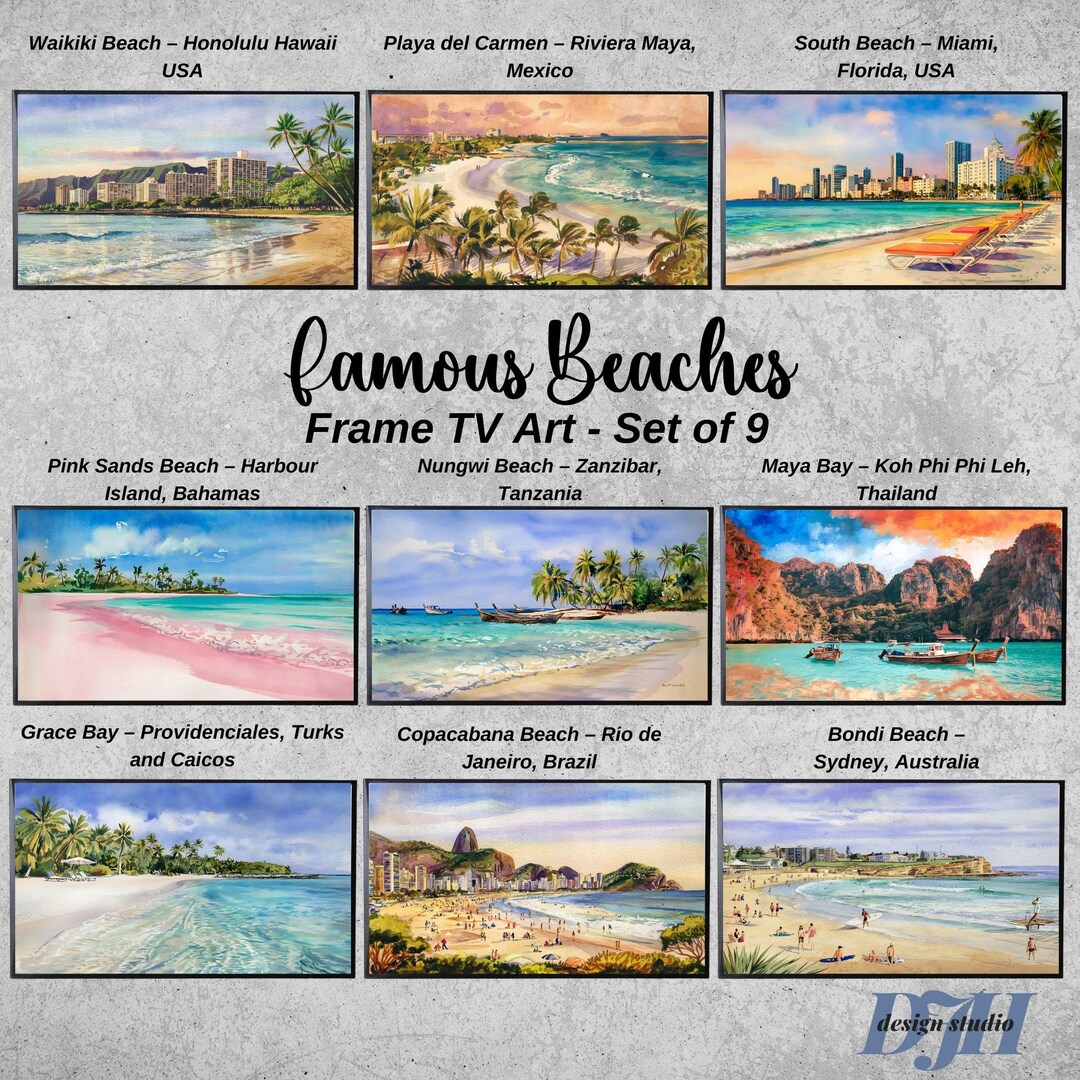 Set of 9 Samsung Frame TV Art Famous Beaches Collection, Instant ...